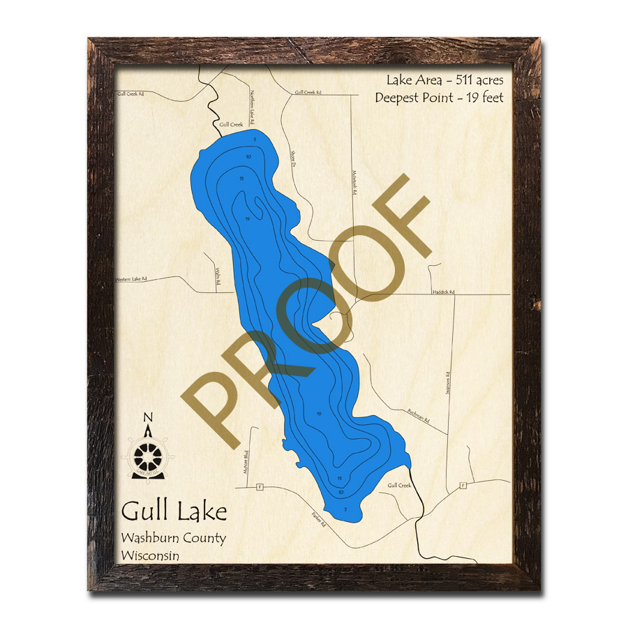 Gull Lake, WI Wood Map | 3D Nautical Wood Charts