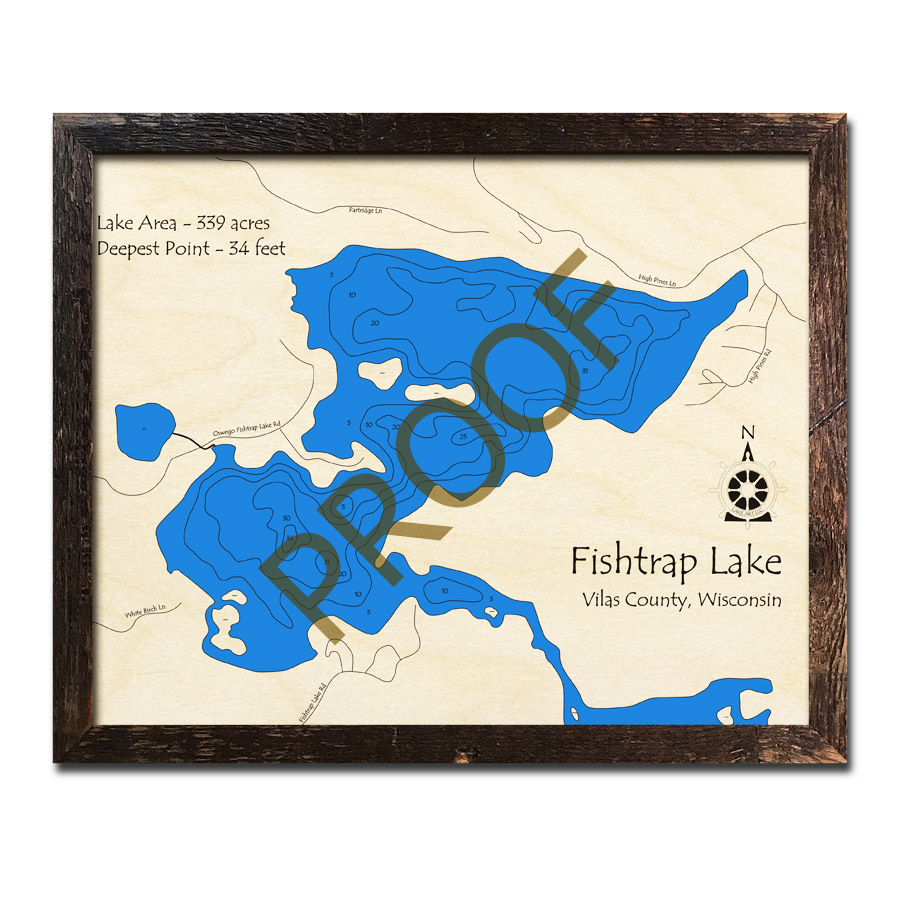 Fishtrap Lake, WI Wood Map | 3D Nautical Wood Charts