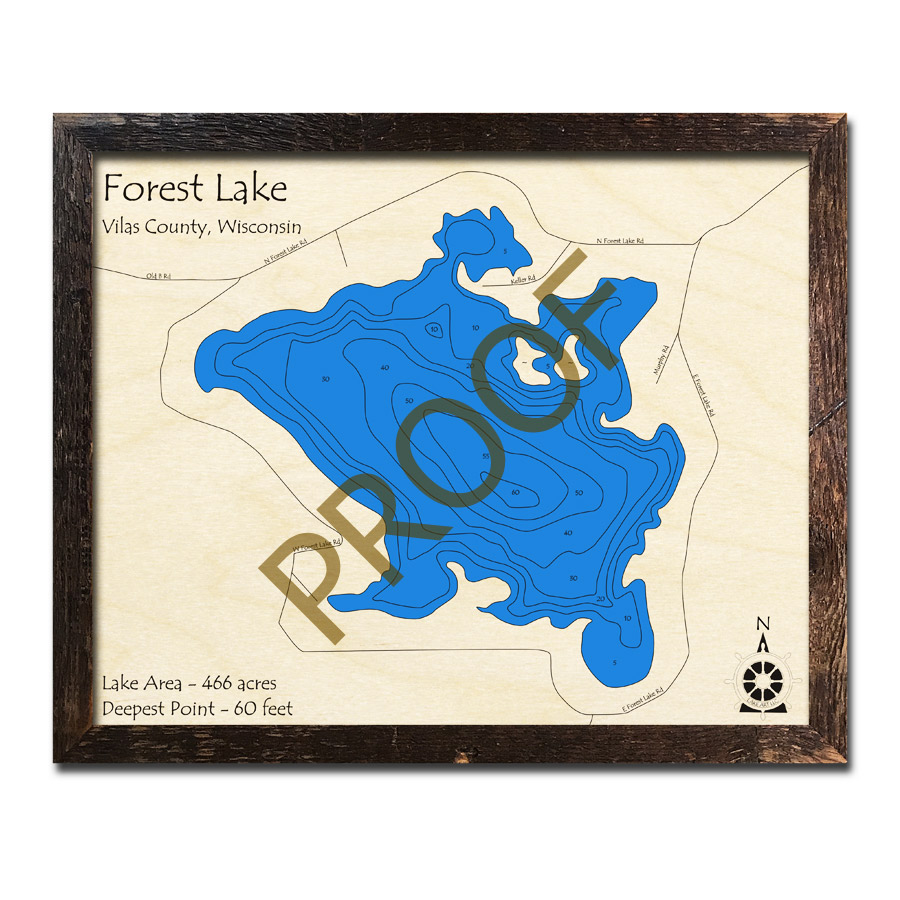 Forest Lake, WI Wood Map | 3D Nautical Wood Charts