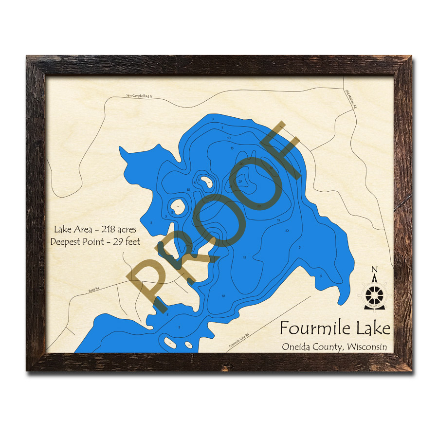 Fourmile Lake, WI Wood Map | 3D Nautical Wood Charts
