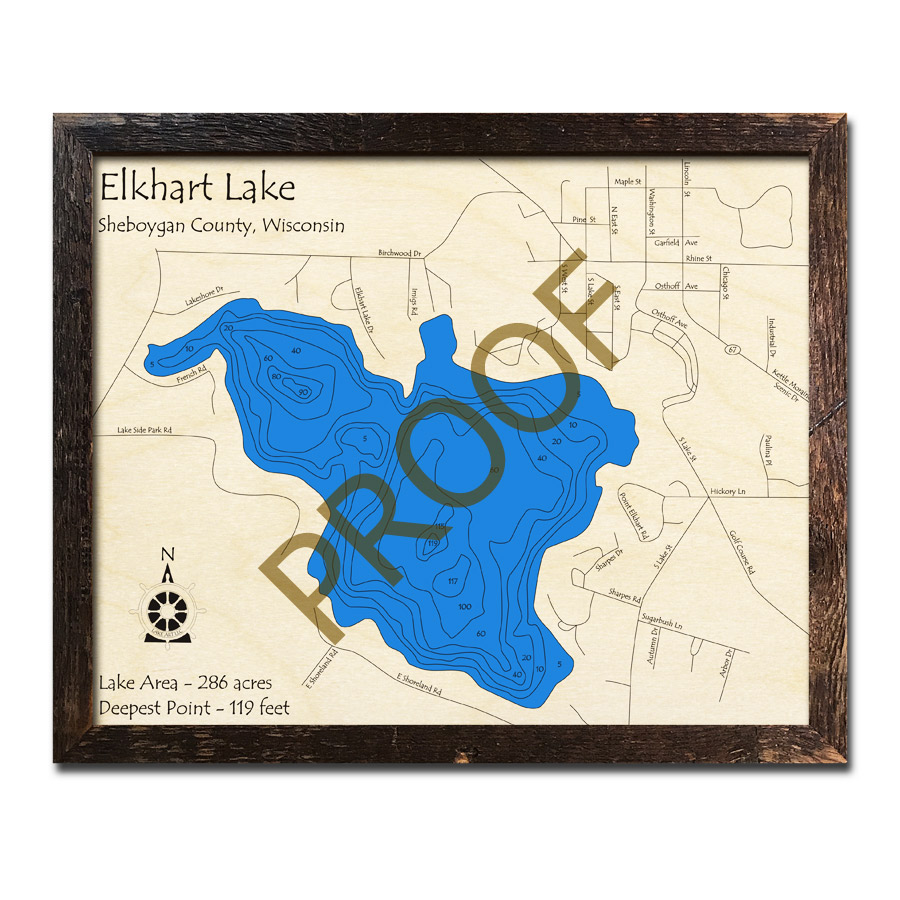 Elkhart Lake, WI Wood Map | 3D Nautical Wood Charts