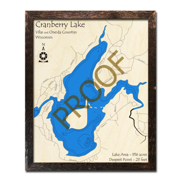 Cranberry Lake, WI Wood Map | 3D Nautical Wood Charts