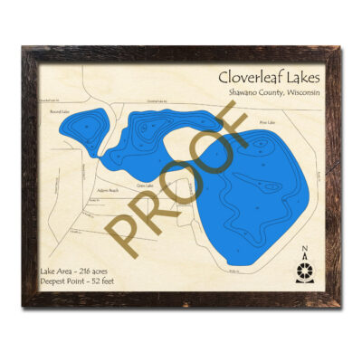 Cloverleaf Lakes, WI Wood Map | 3D Nautical Wood Charts