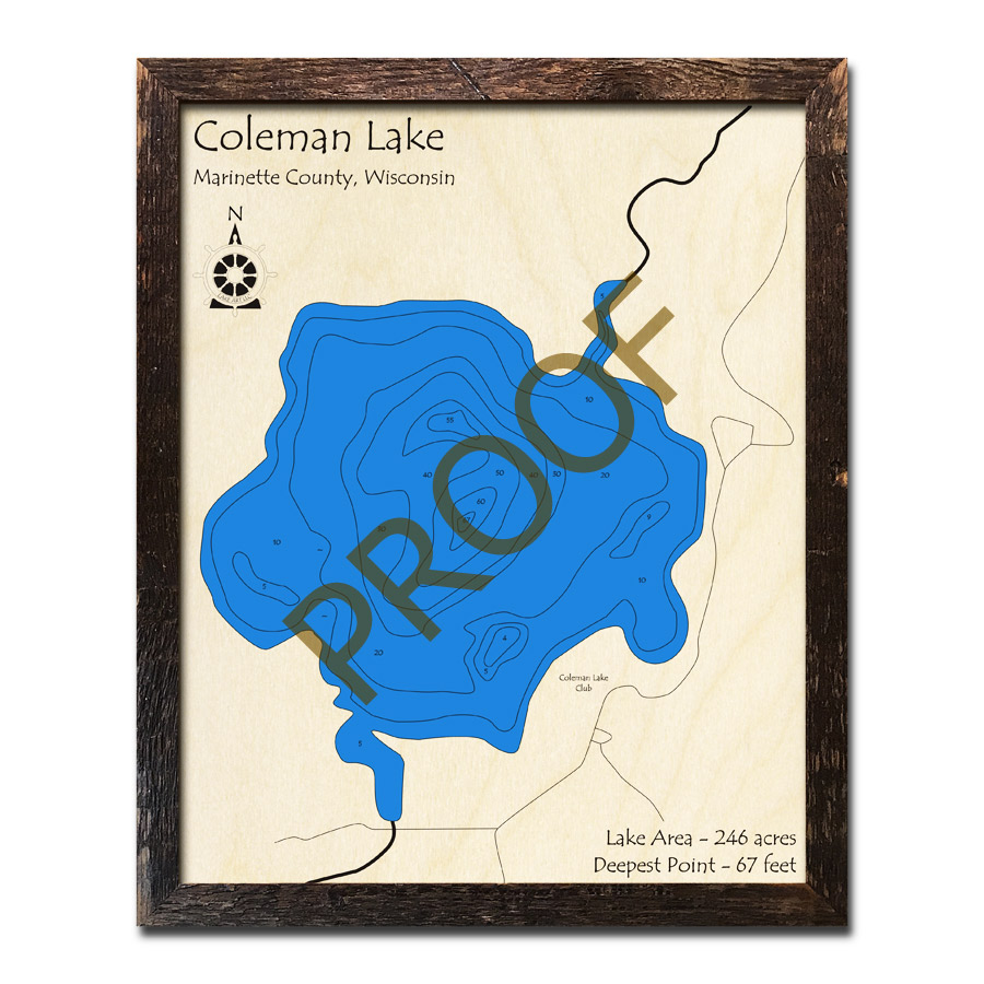 Coleman Lake, WI Wood Map | 3D Nautical Wood Charts