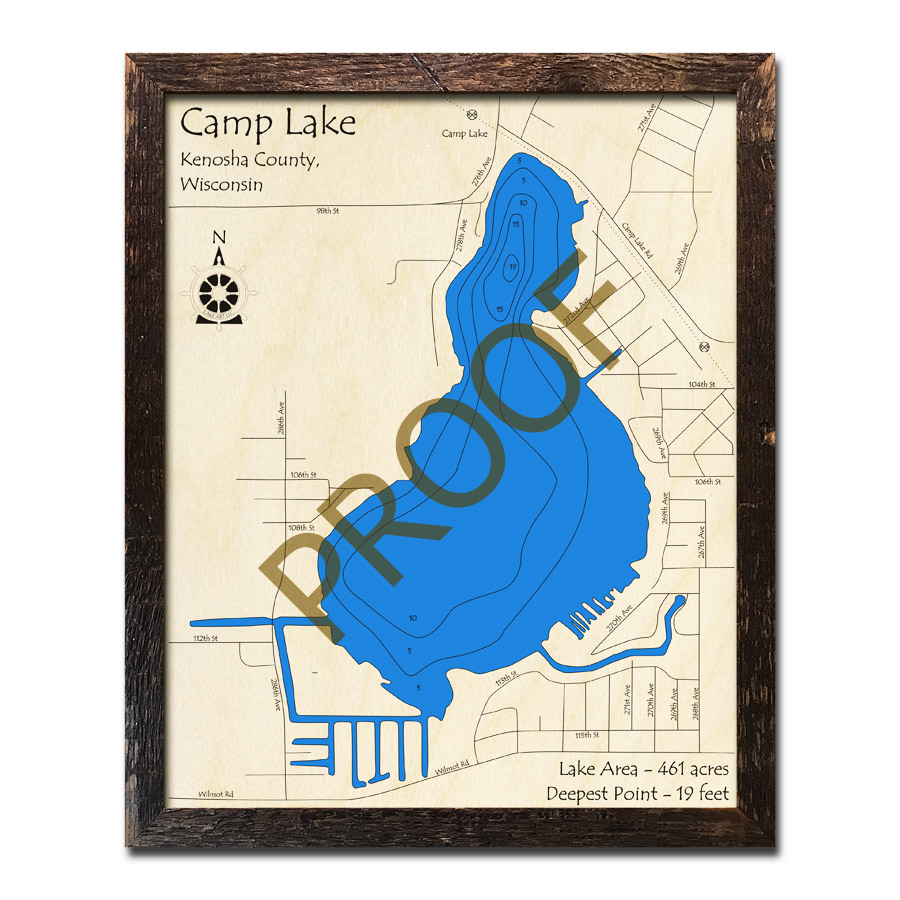 Camp Lake, WI Wood Map | 3D Nautical Wood Charts