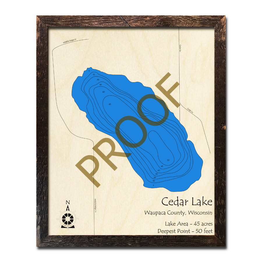 Cedar Lake, WI Wood Map | 3D Nautical Wood Charts