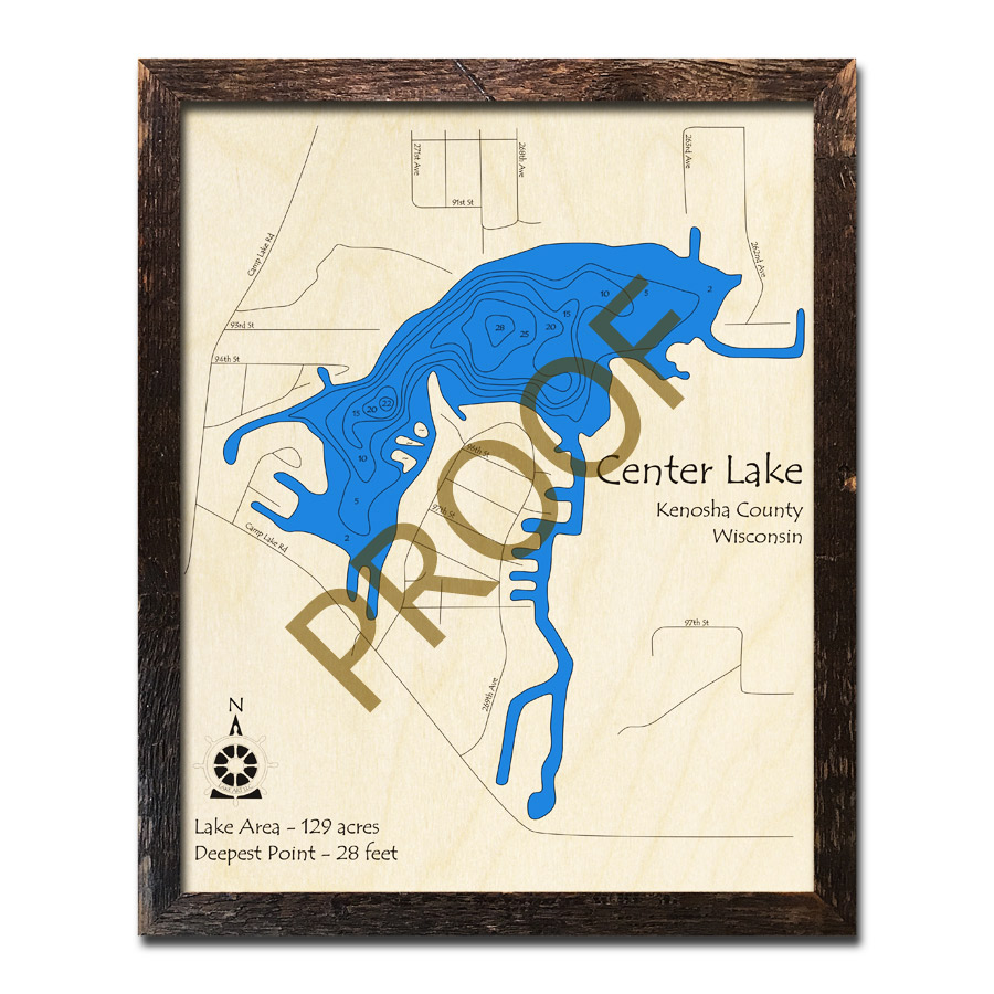 Center Lake, WI Wood Map | 3D Nautical Wood Charts