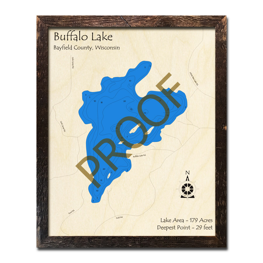 Buffalo Lake, WI Wood Map | 3D Nautical Wood Charts