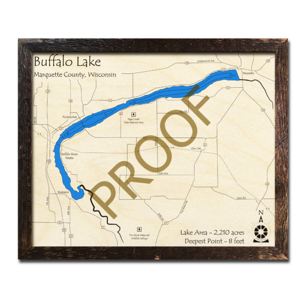 Buffalo Lake, WI Wood Map | 3D Nautical Wood Charts