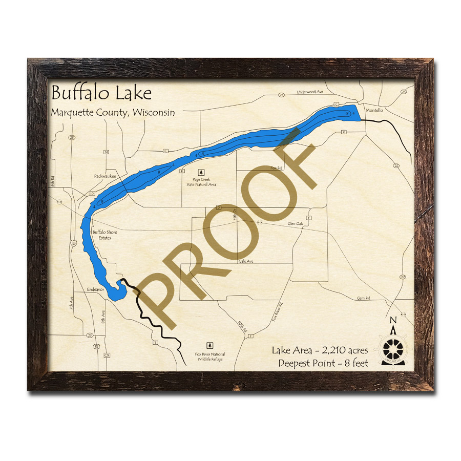 Buffalo Lake, WI Wood Map | 3D Nautical Wood Charts