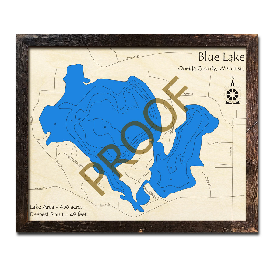 Blue Lake, WI Wood Map | 3D Nautical Wood Charts