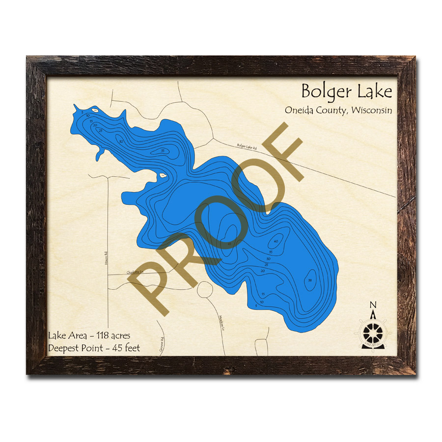 Bolger Lake, WI Wood Map | 3D Nautical Wood Charts