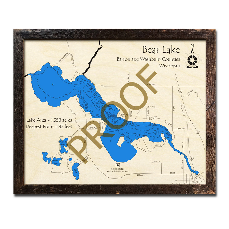 Bear Lake, WI Wood Map | 3D Nautical Wood Charts