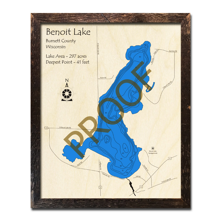 Benoit Lake, WI Wood Map | 3D Nautical Wood Charts