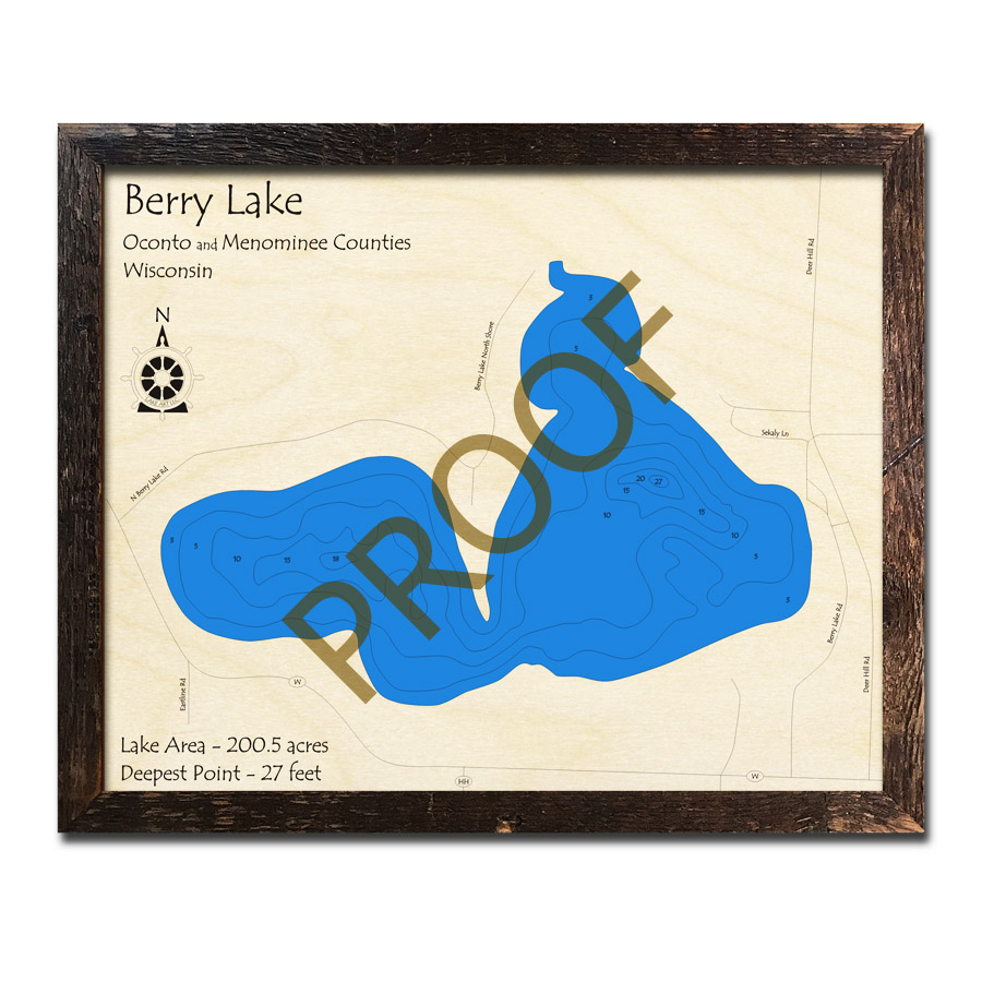 Berry Lake, WI Wood Map | 3D Nautical Wood Charts