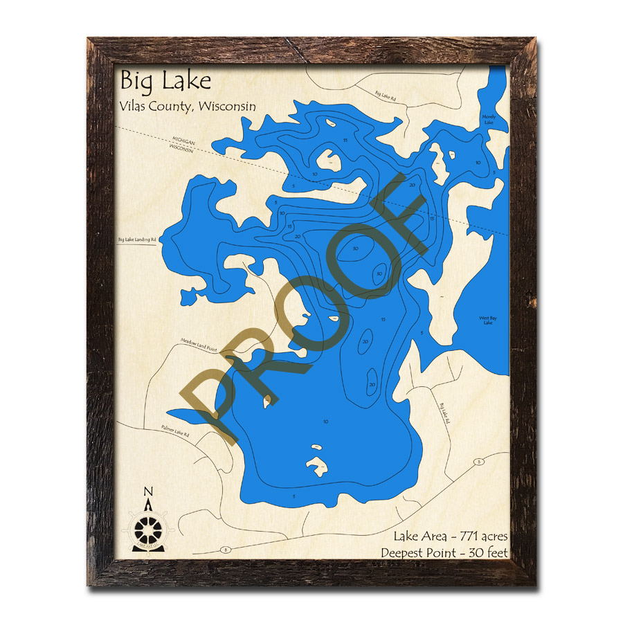 Big Lake, WI Wood Map | 3D Nautical Wood Charts