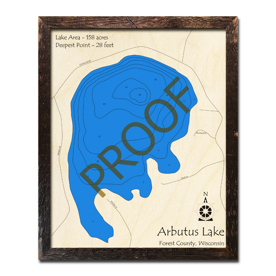 Chippewa Flowage, WI 3D Wood Maps, Laser-etched Nautical Decor