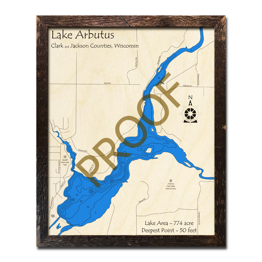 Chippewa Flowage, WI 3D Wood Maps, Laser-etched Nautical Decor