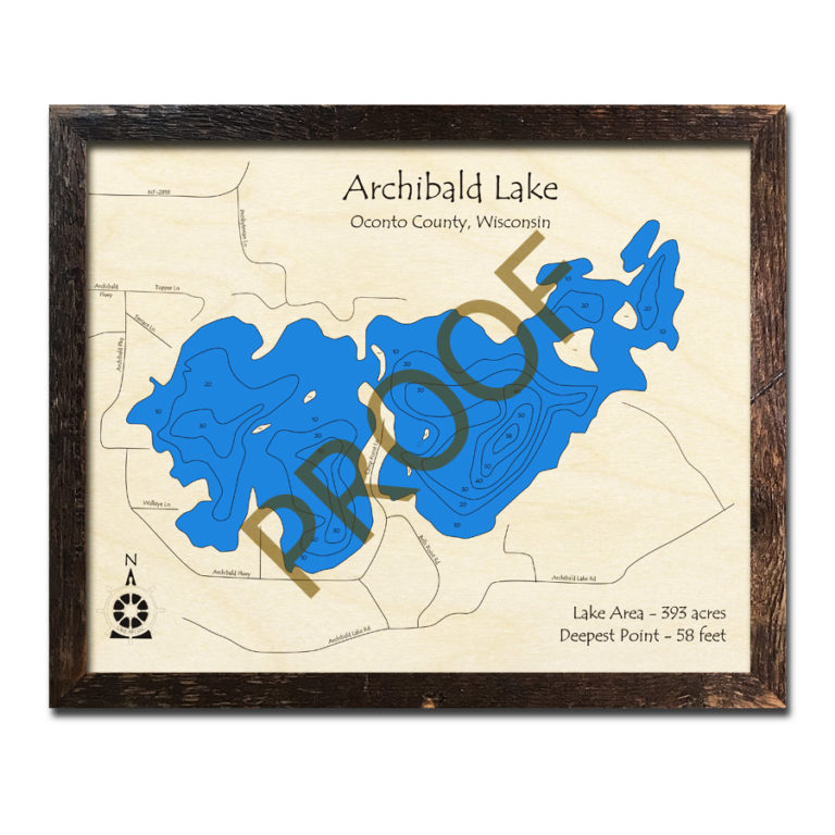 Post Lakes, WI Wood Map | 3D Nautical Wood Charts & Home Decor