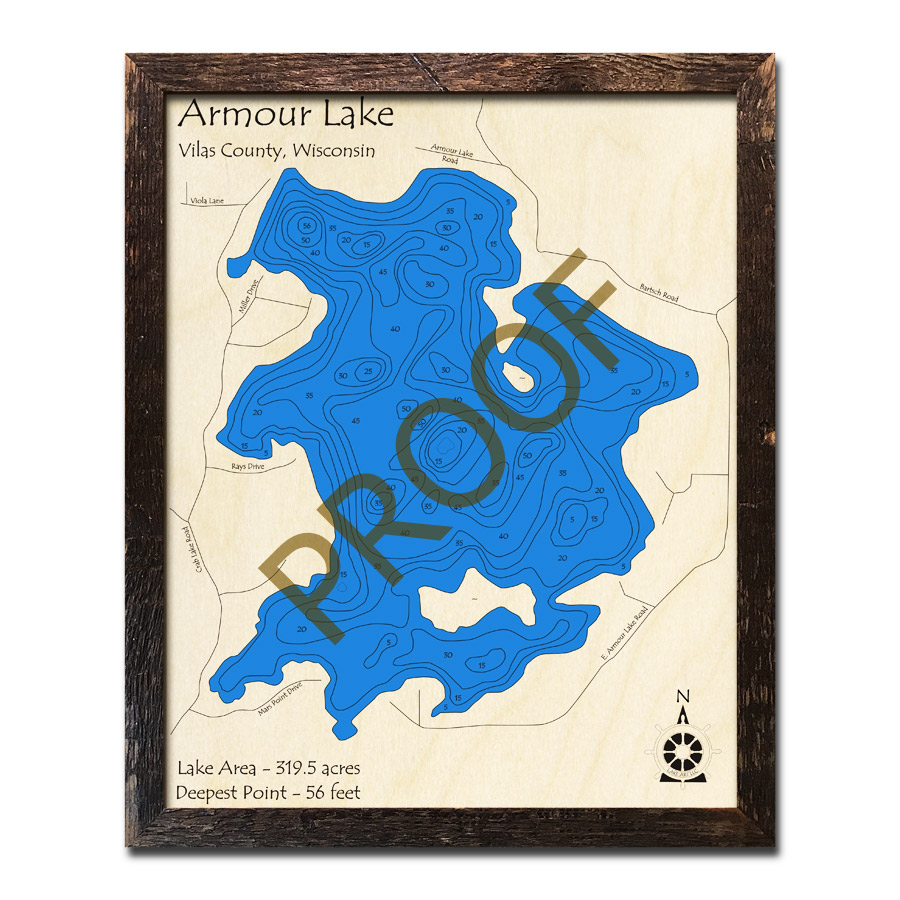 Chippewa Flowage, WI 3D Wood Maps, Laser-etched Nautical Decor