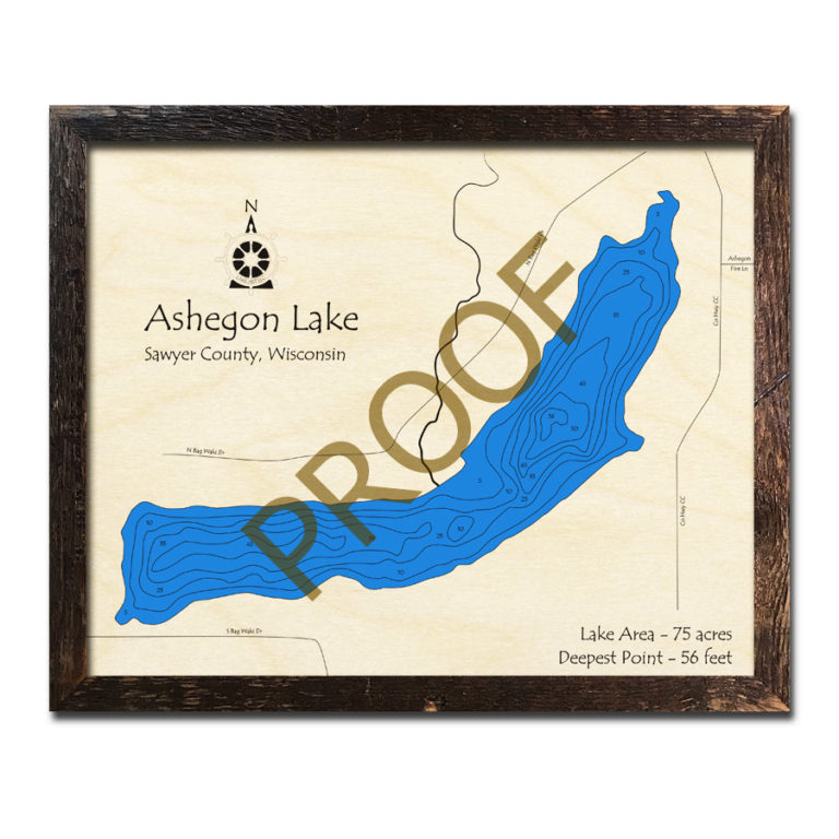 Post Lakes, WI Wood Map | 3D Nautical Wood Charts & Home Decor