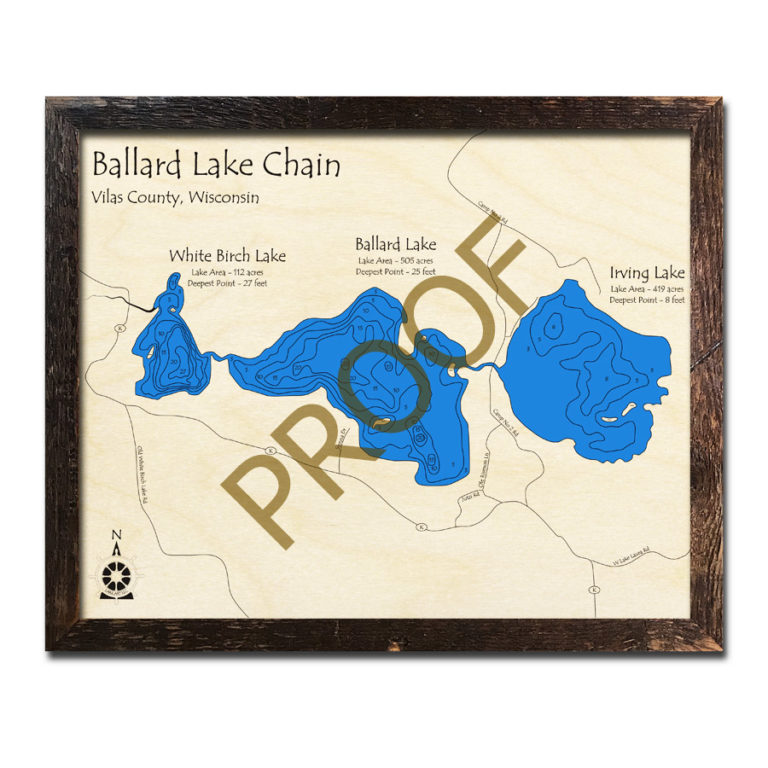 Post Lakes, WI Wood Map | 3D Nautical Wood Charts & Home Decor