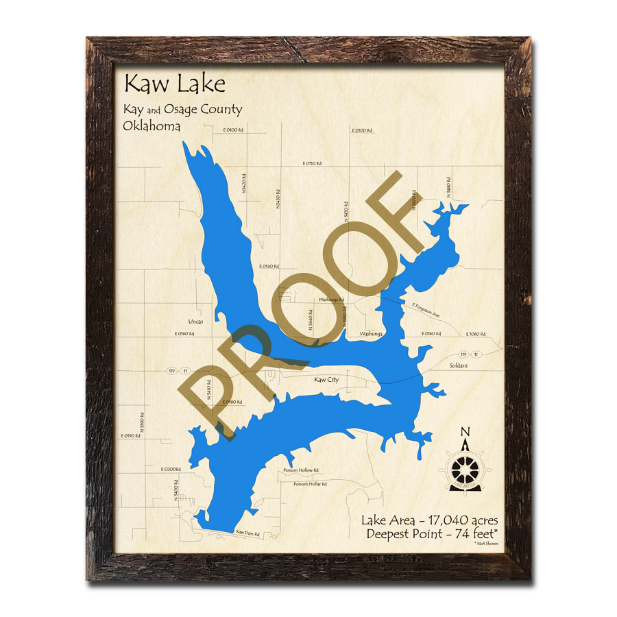 Kaw Lake, OK Wood Map | 3D Nautical Wood Charts