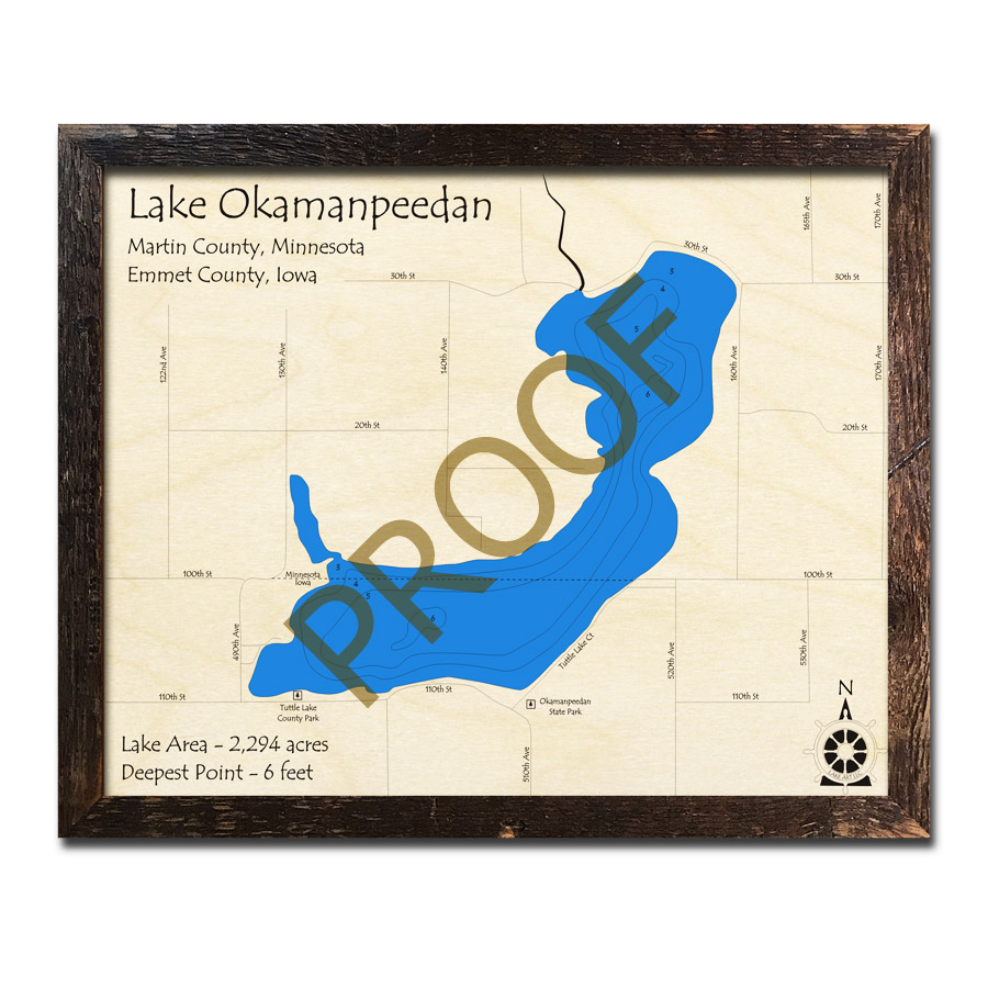 Black Hawk Lake, Iowa 3D Wood Map | Laser-etched Wood Charts