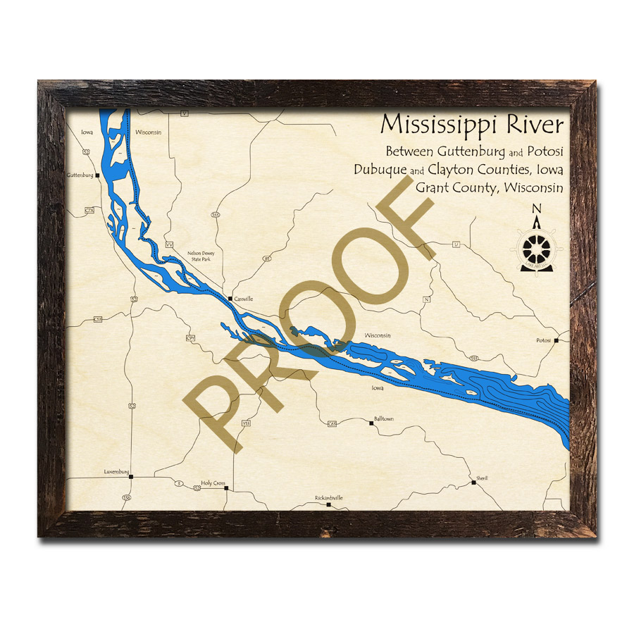 Okamanpeedan Lake 3D Wood Map | Laser-etched Wood Charts