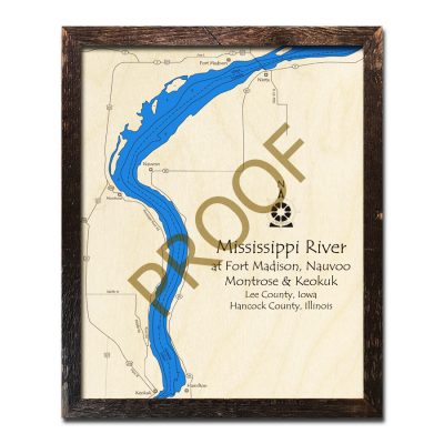Lake Ponderosa, Iowa 3D Wood Map | Laser-etched Wood Charts