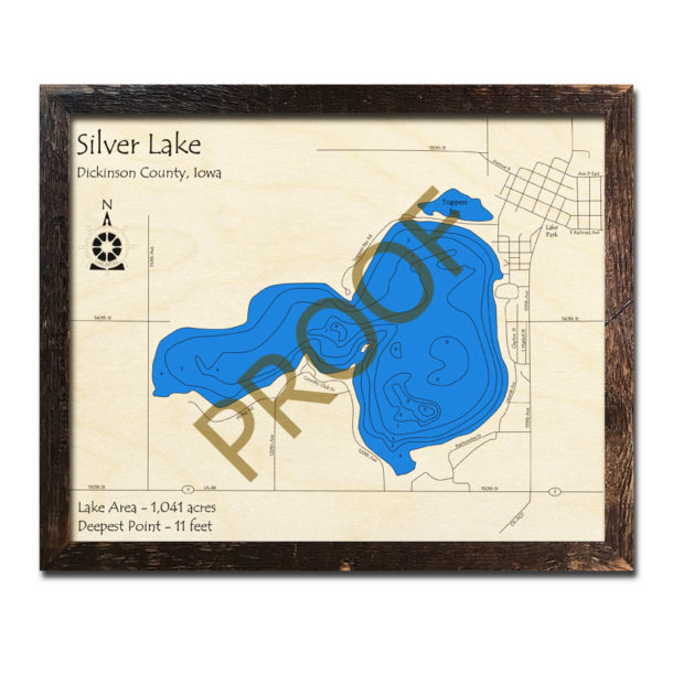 Silver Lake, Iowa 3D Wood Map | Laser-etched Wood Charts