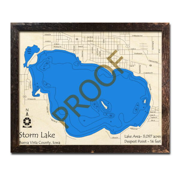 Five Island Lake IA 3D Wood Map, Iowa, Laser-Cut Nautical Wood Chart