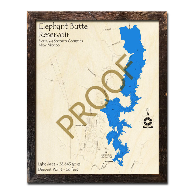 Elephant Butte Reservoir, NM 3D Wood Map | Laser-etched Wood Charts