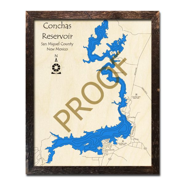 Conchas Reservoir, NM 3D Wood Map | Laser-etched Wood Charts