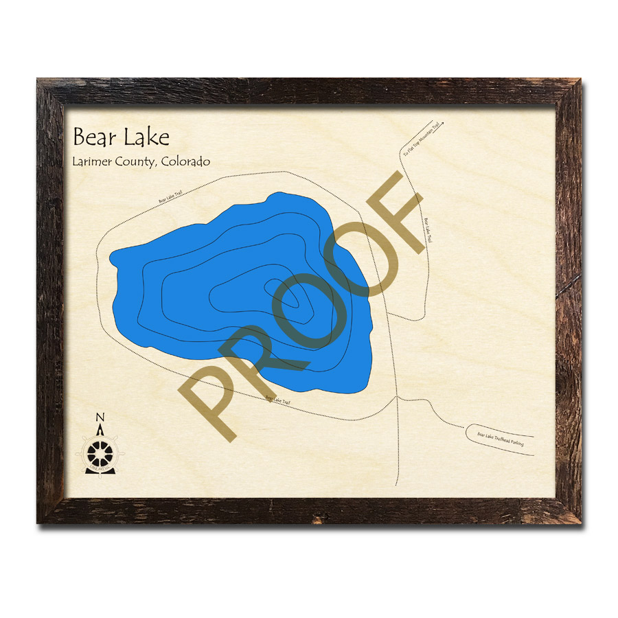Bear Lake, CO 3D Wood Map | Laser-etched Wood Charts, Nautical Decor
