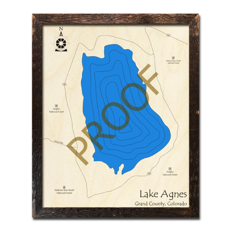 Lake Agnes, CO 3D Wood Map | Laser-etched Wood Charts