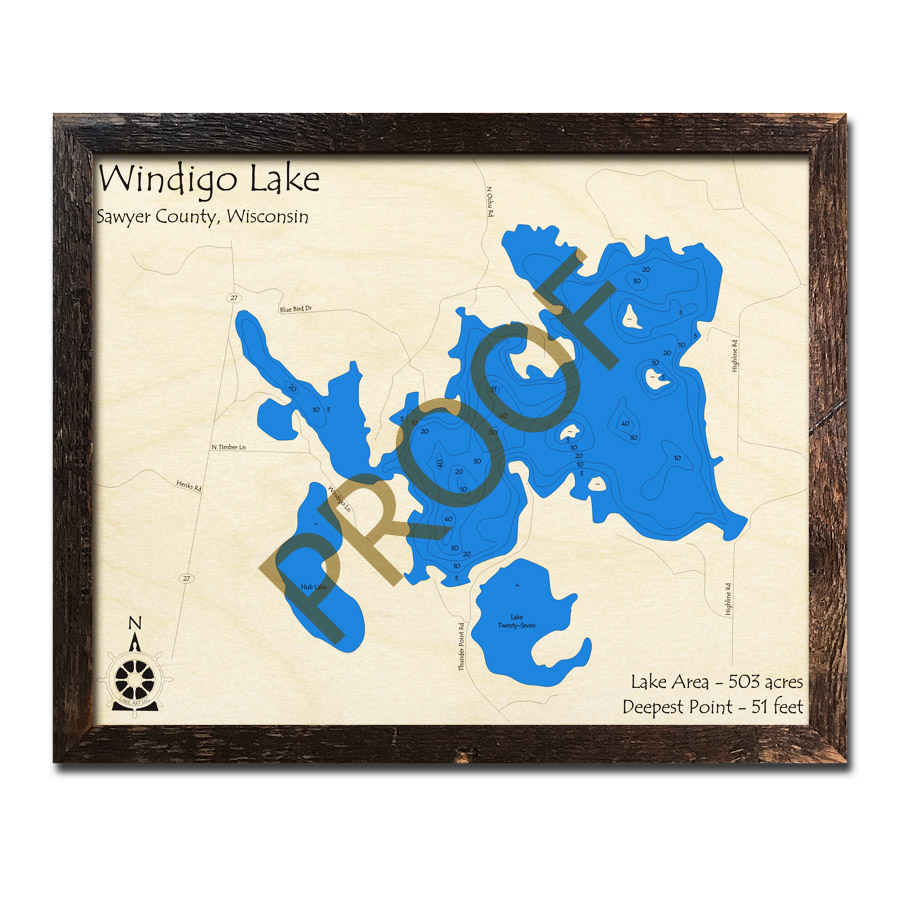 Windigo Lake, WI Wood Map | 3D Nautical Wood Charts