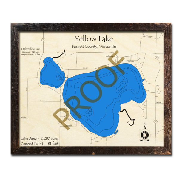 Yellow Lake, WI Wood Map | 3D Nautical Wood Charts