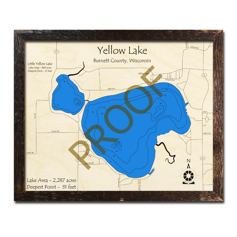 Yellow Lake, WI Wood Map | 3D Nautical Wood Charts