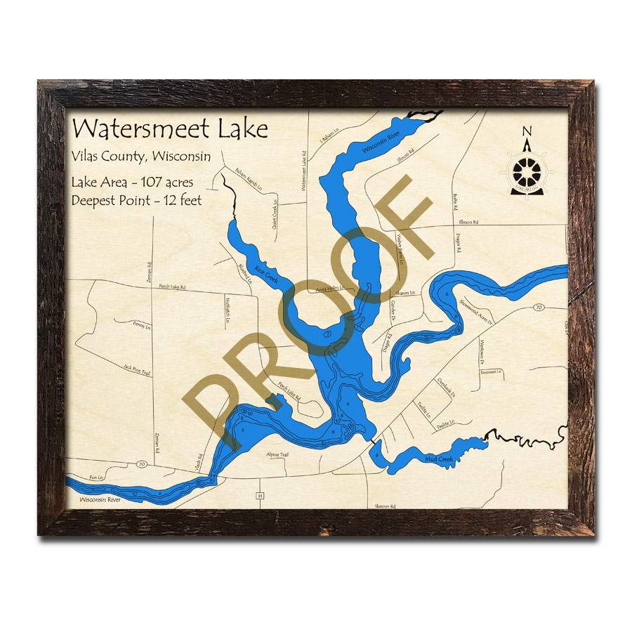 Watersmeet Lake, WI Wood Map | 3D Nautical Wood Charts