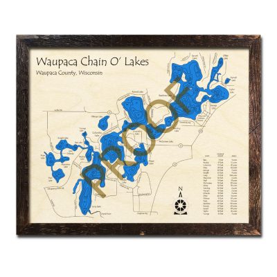 Waupaca Chain O' Lakes, WI Wood Map | 3D Nautical Wood Charts