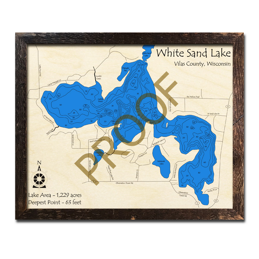 White Sand Lake, WI Wood Map | 3D Nautical Wood Charts