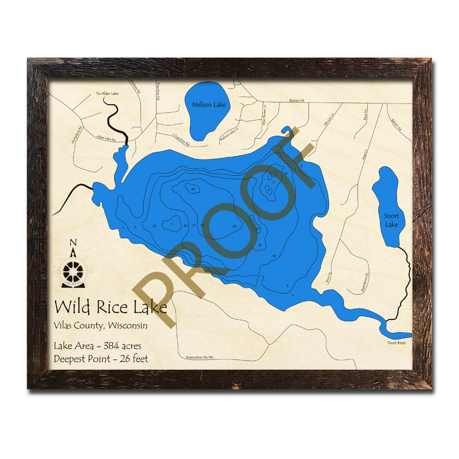 Wild Rice Lake, WI Wood Map | 3D Nautical Wood Charts