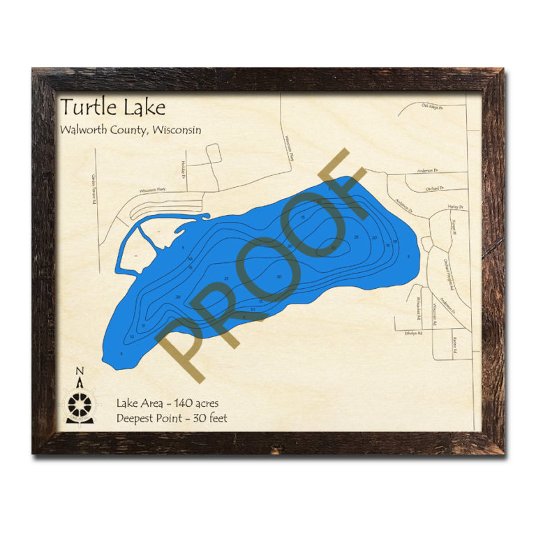 Turtle Lake, WI Wood Map | 3D Nautical Wood Charts
