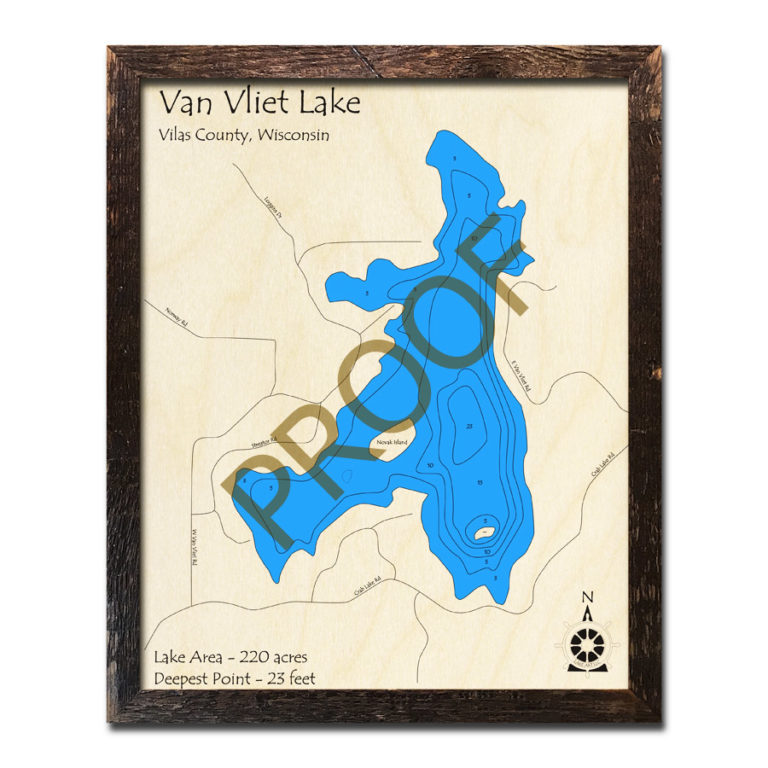Van Vliet Lake, WI Wood Map | 3D Nautical Wood Charts