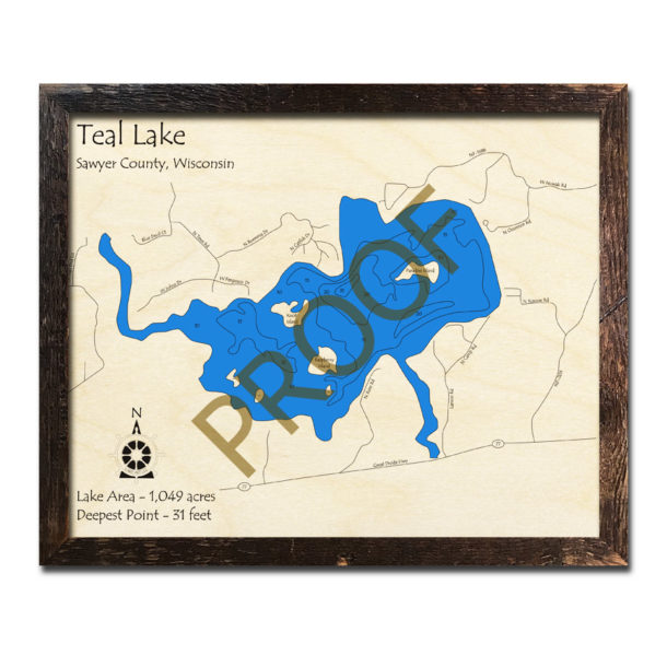 Teal Lake, WI Wood Map | 3D Nautical Wood Charts