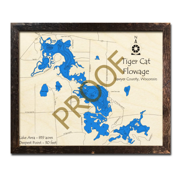 Tiger Cat Flowage, WI Wood Map | 3D Nautical Wood Charts