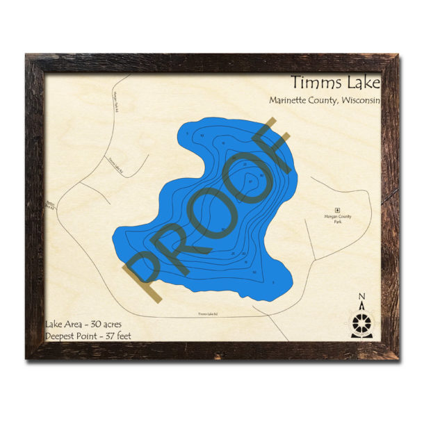 Timms Lake, WI Wood Map | 3D Nautical Wood Charts