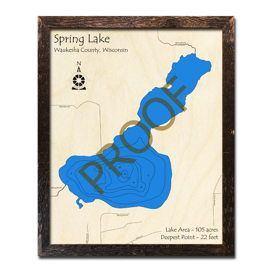 Spring Lake, WI Wood Map | 3D Nautical Wood Charts & Home Decor