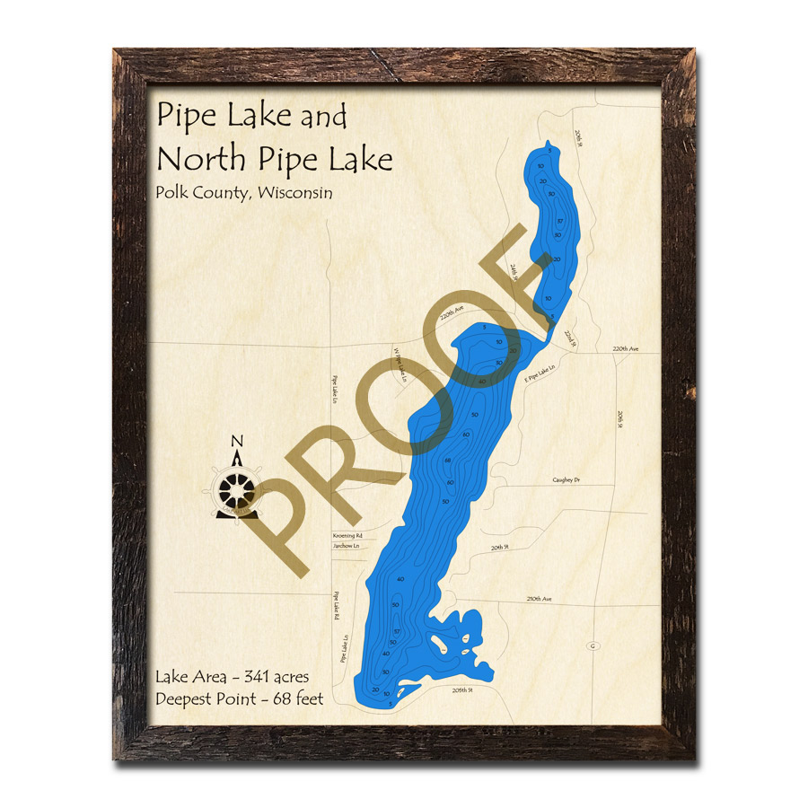 Pipe Lake, WI Wood Map | 3D Nautical Wood Charts